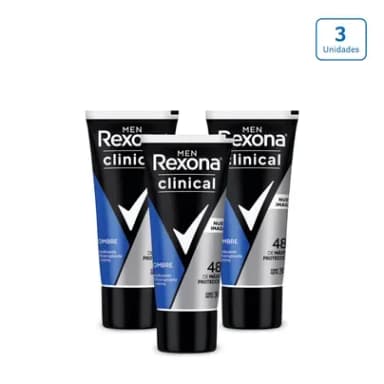 Desodorante tubo Rexona Clinical Clean x 3 unds x 30g c/u