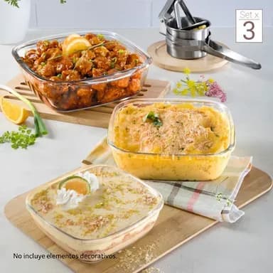 Set X 3 Refractarias En Vidrio